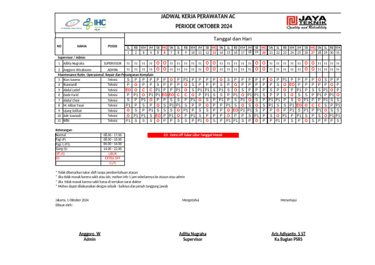 Jadwal Dinas Oktober 2024 | PDF