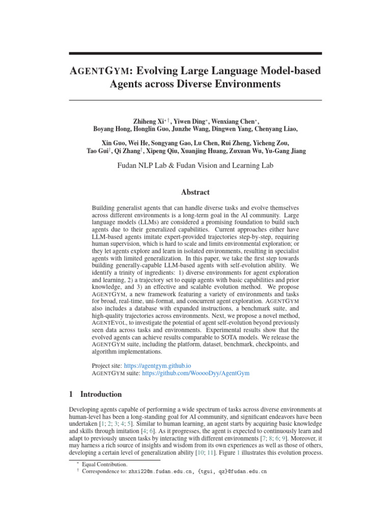 AGENTGYM - Evolving Large Language Model-Based Agents Across Diverse Environments | PDF