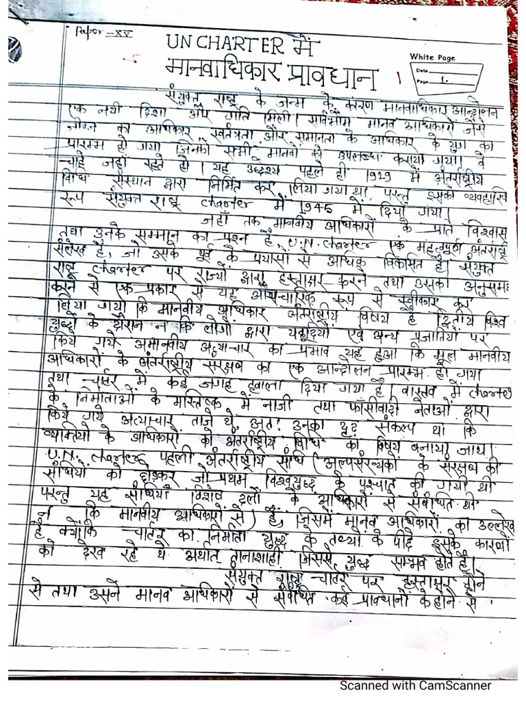 Human Rights in UN Charter Handwritten Notes | PDF