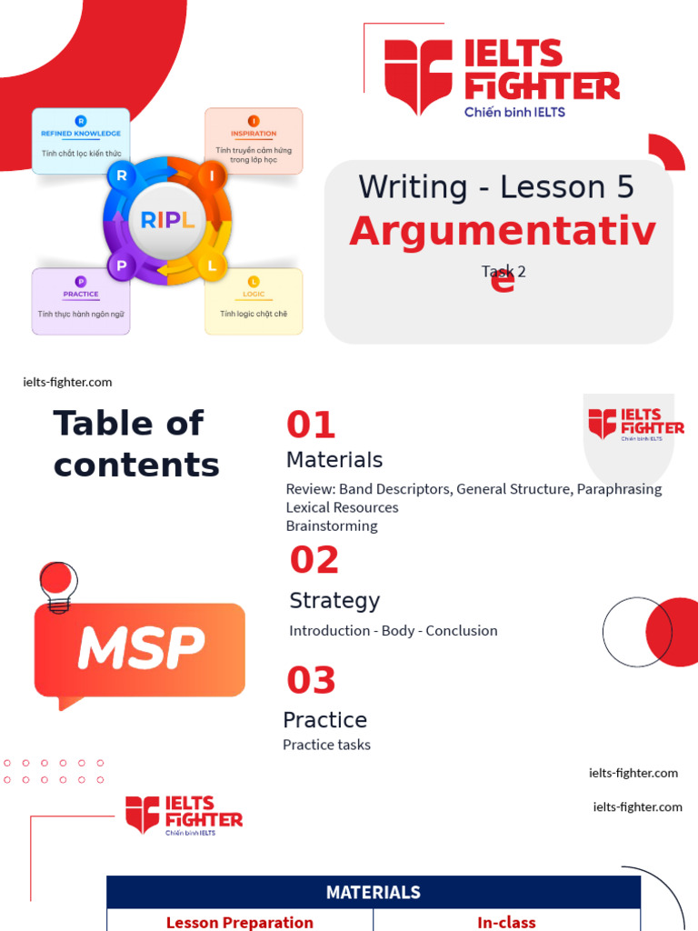 (Fighter 5) Writing - Lesson 5 - Argumentative | PDF