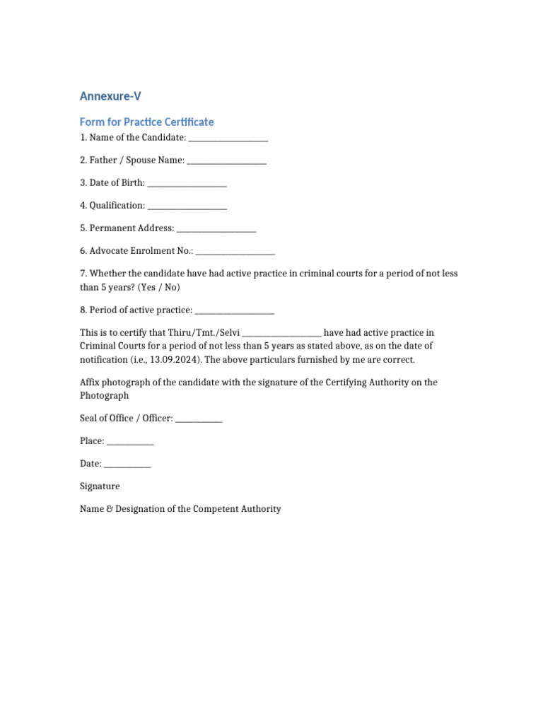 Practice Certificate Form | PDF