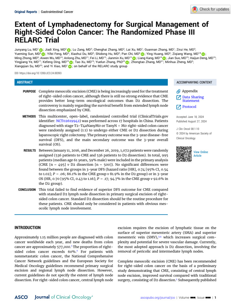 Yang Et Al 2024 Extent of Lymphadenectomy For Surgical Management of ...