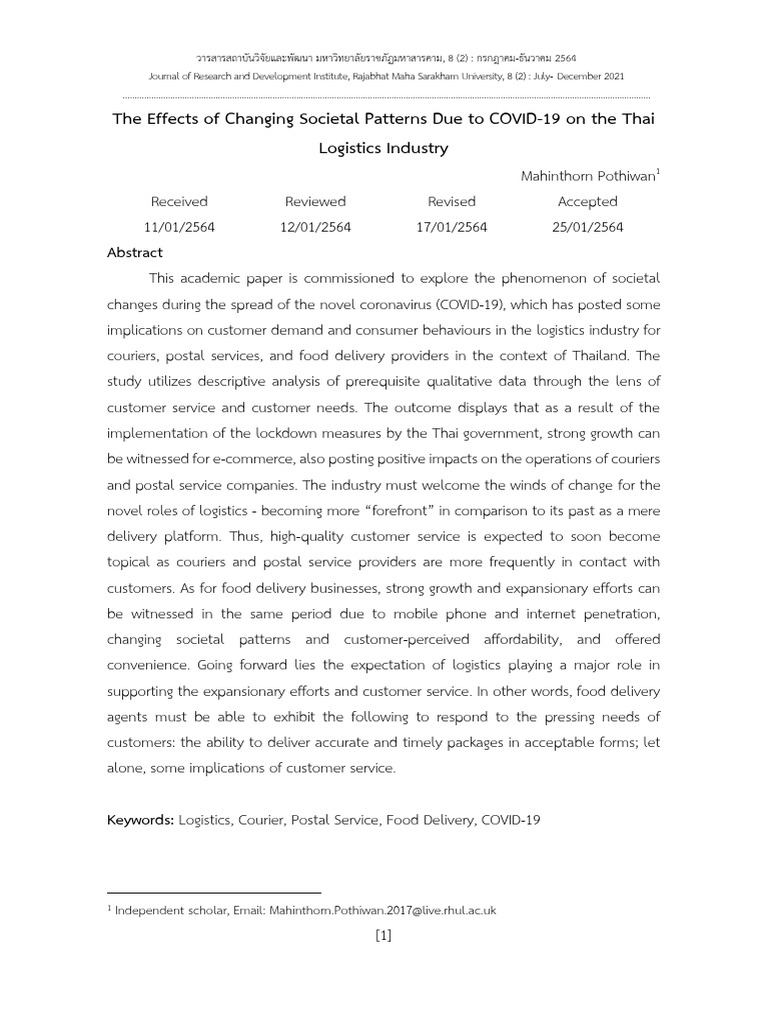 The Effects of Changing Societal Patterns Due To COVID-19 On The Thai ...