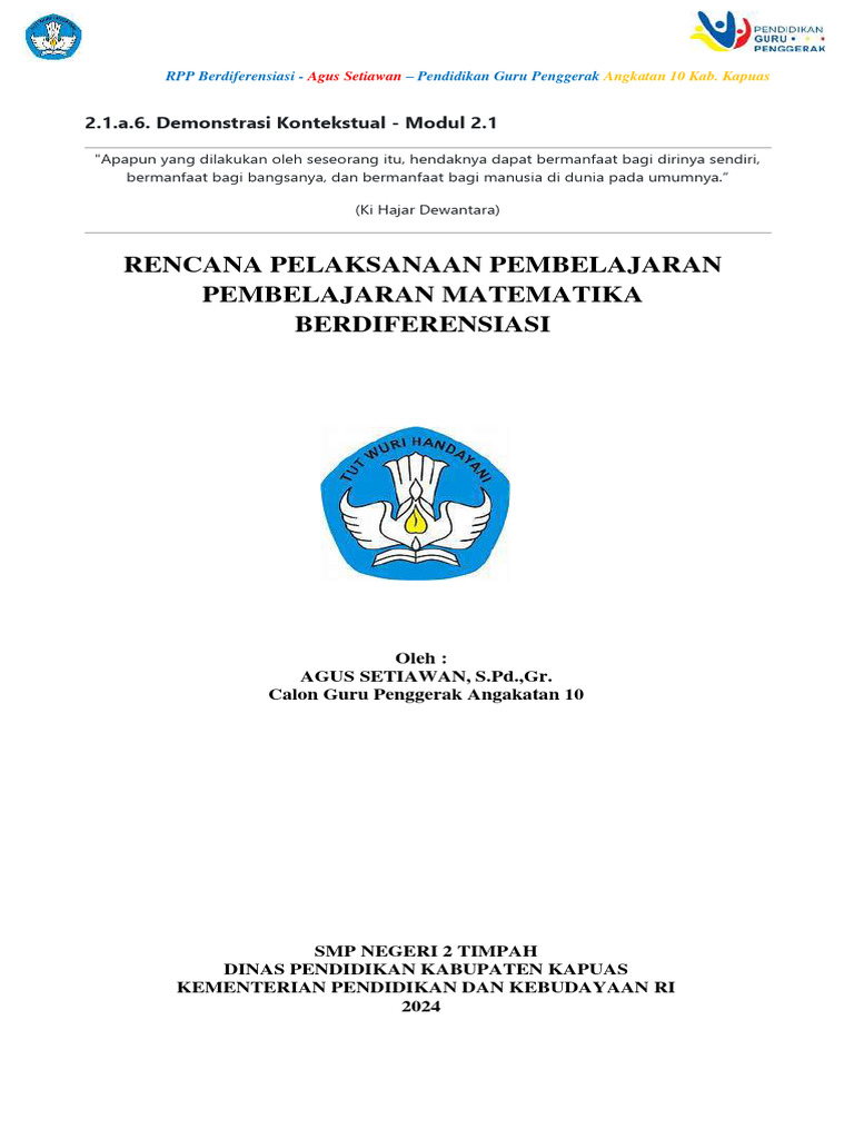 RPP Pembelajaran Berdiferensiasi Mapel M | PDF