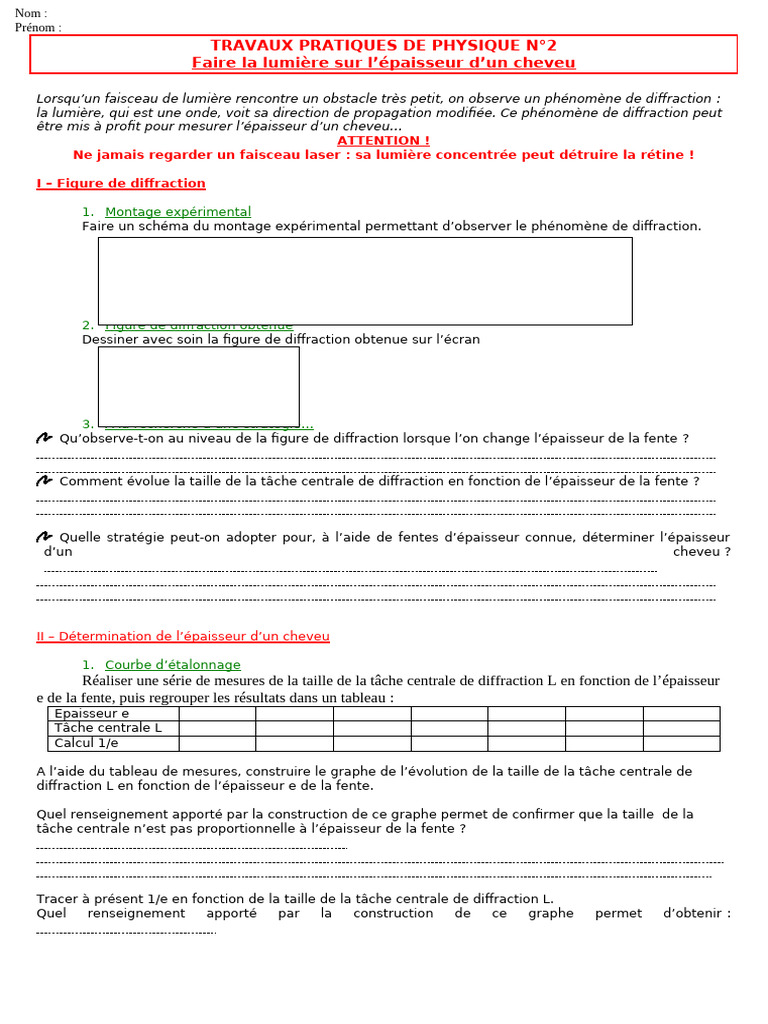 TP n°2_Epaisseur d'un cheveu | PDF