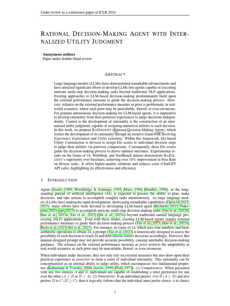 Rational Decision-Making Agent With Internalized Utility Judgment | PDF