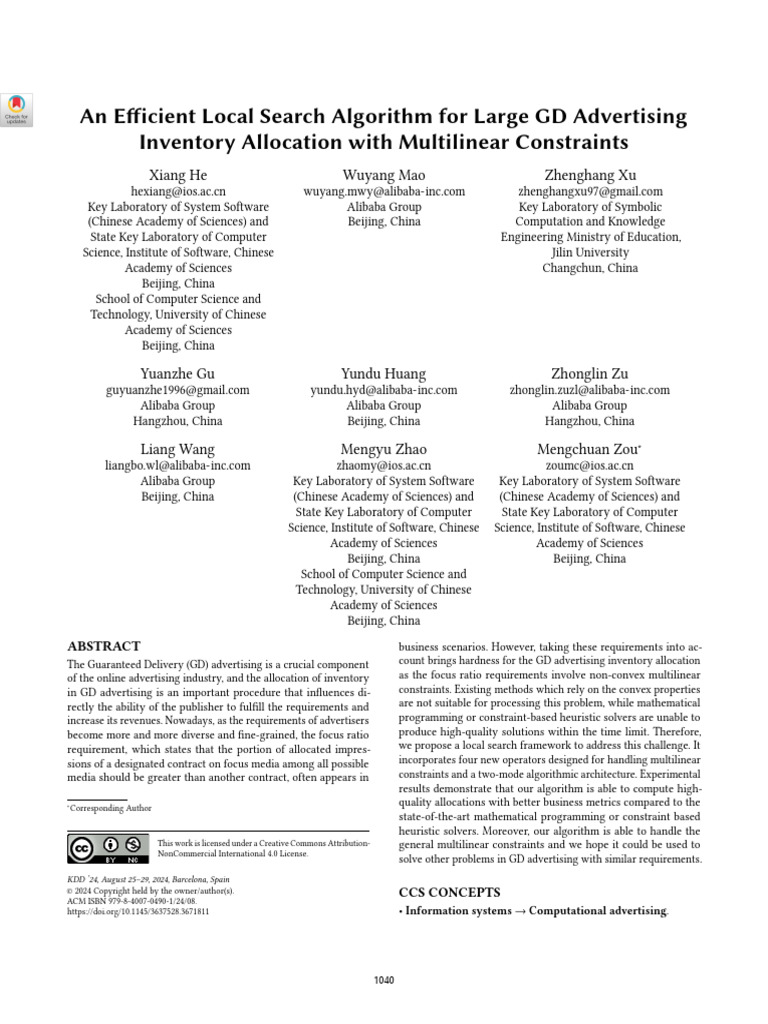 An Efficient Local Search Algorithm For Large GD Advertising Inventory Allocation With ...