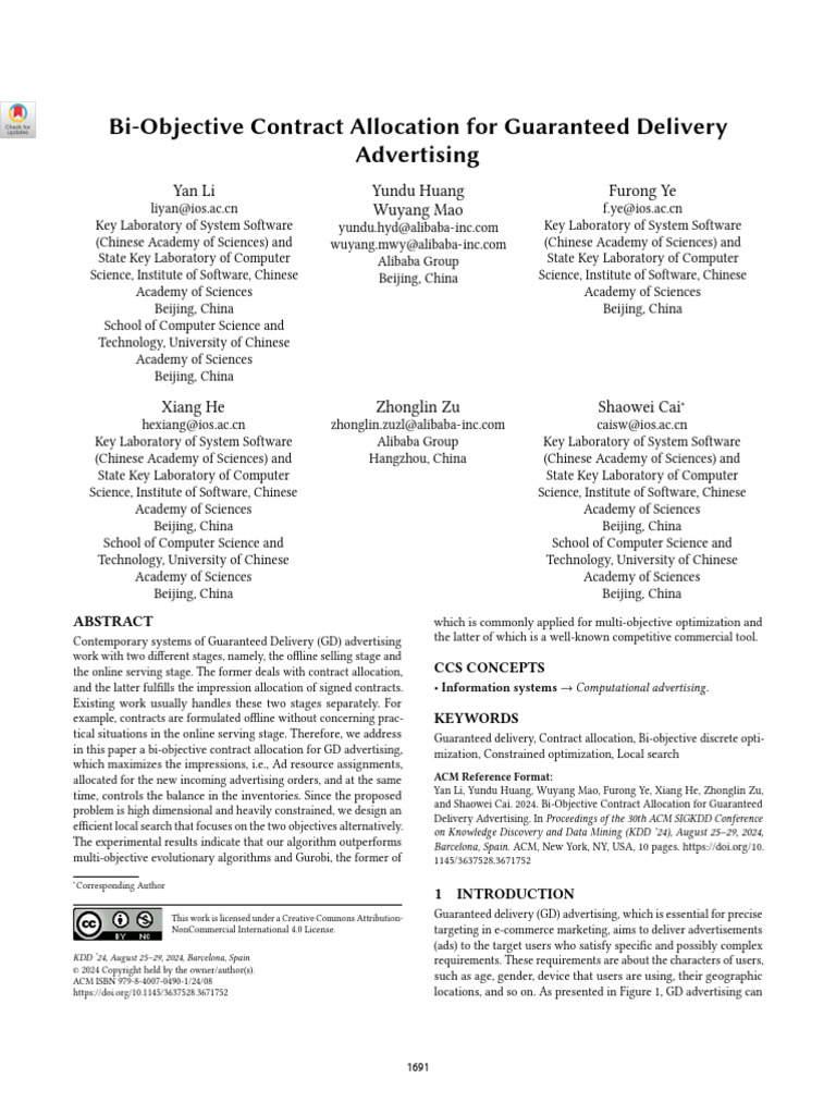 Bi-Objective Contract Allocation For Guaranteed Delivery Advertising | PDF