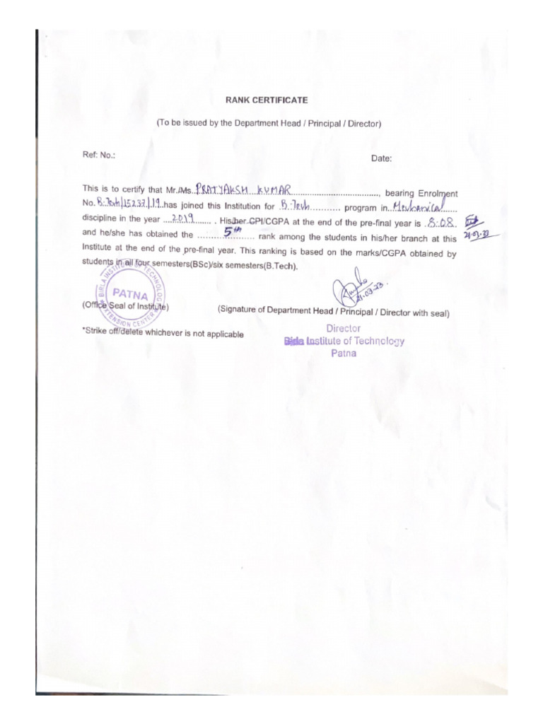 Rank Certificate | PDF