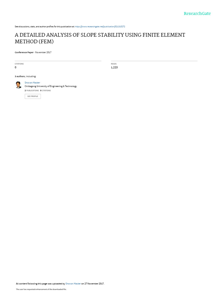 A Detailed Analysis of Slope Stability Using Finite Element Method (Fem) | PDF