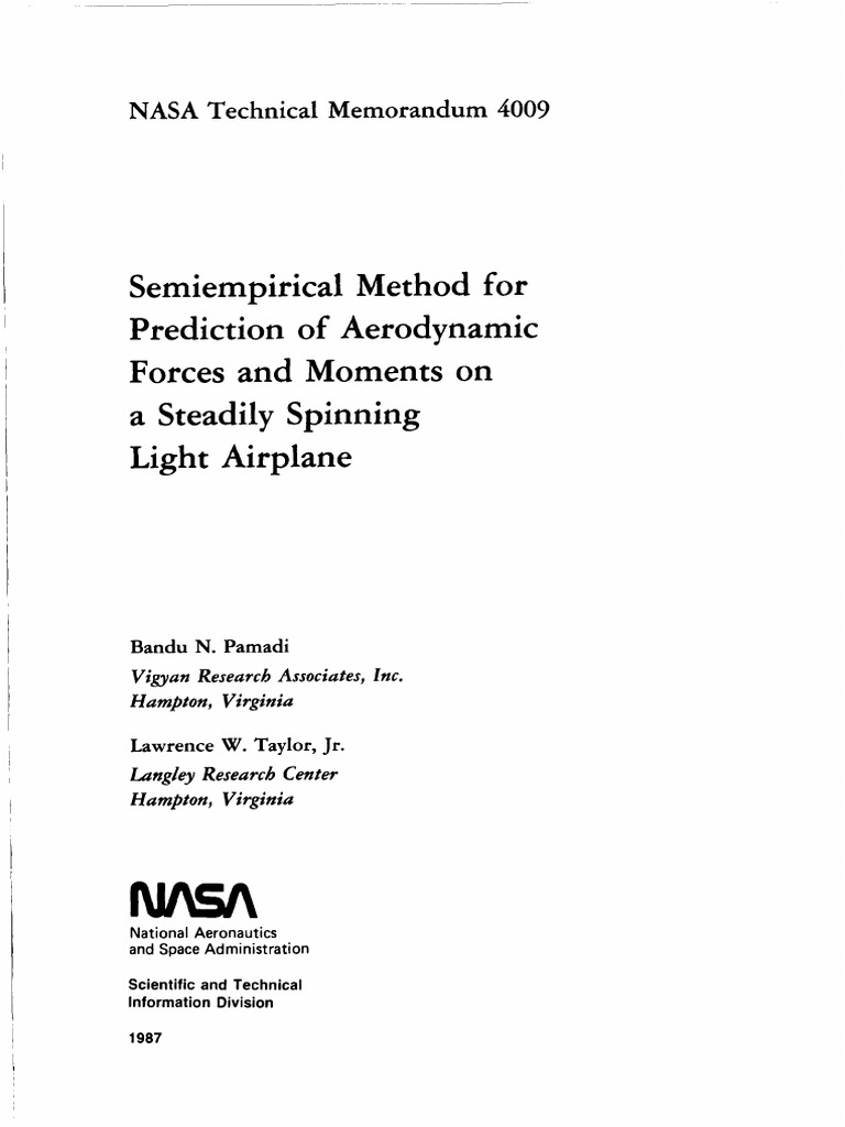 NASA TM-4009 Semiempirical Method For Prediction of Aerodynamic Forces ...