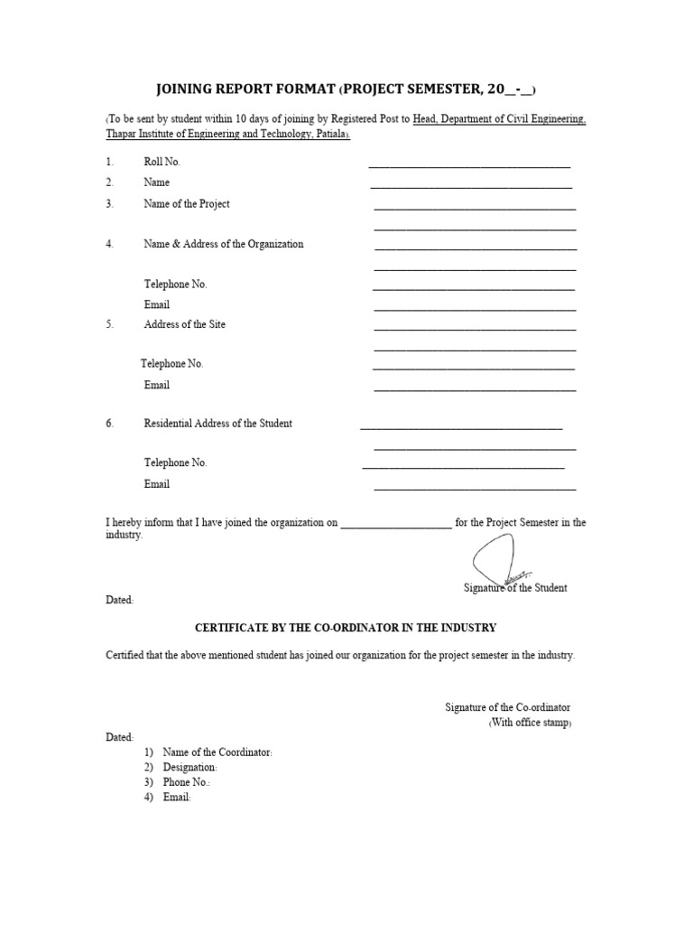 Joining Report Format | PDF
