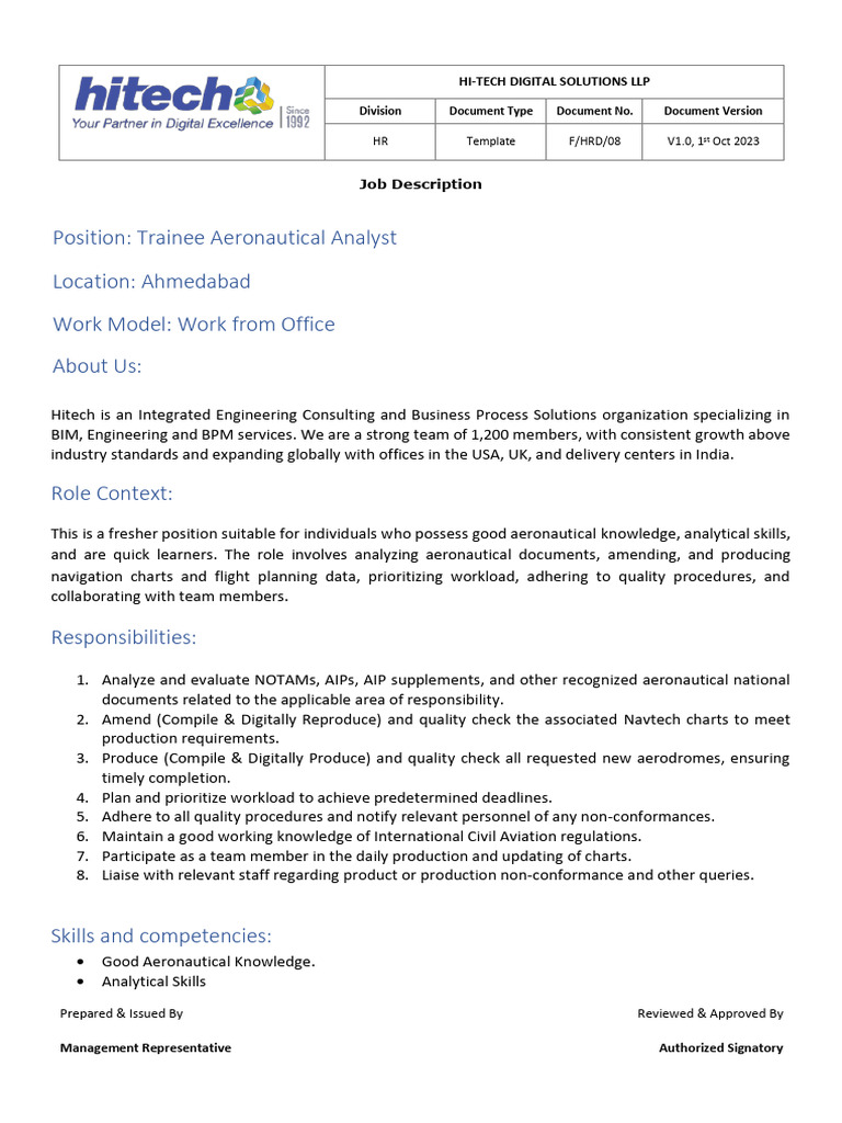 Job Description - Trainee Aeronautical Analyst | PDF