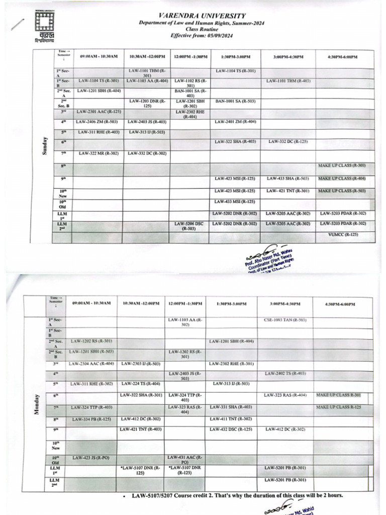 Class Routine Summer 2024 | PDF