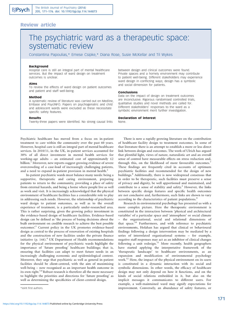 Div Class Title The Psychiatric Ward As A Therapeutic Space Systematic ...