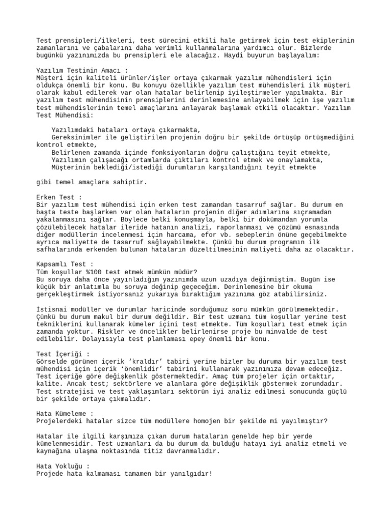 Yazılım Test Prensipleri | PDF