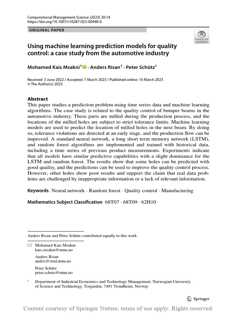 Using Machine Learning Prediction Models For Quali | PDF
