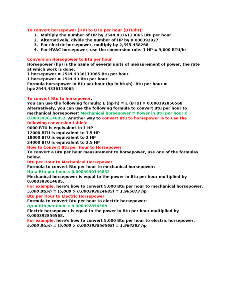 HP To Btu & Btu To HP | PDF
