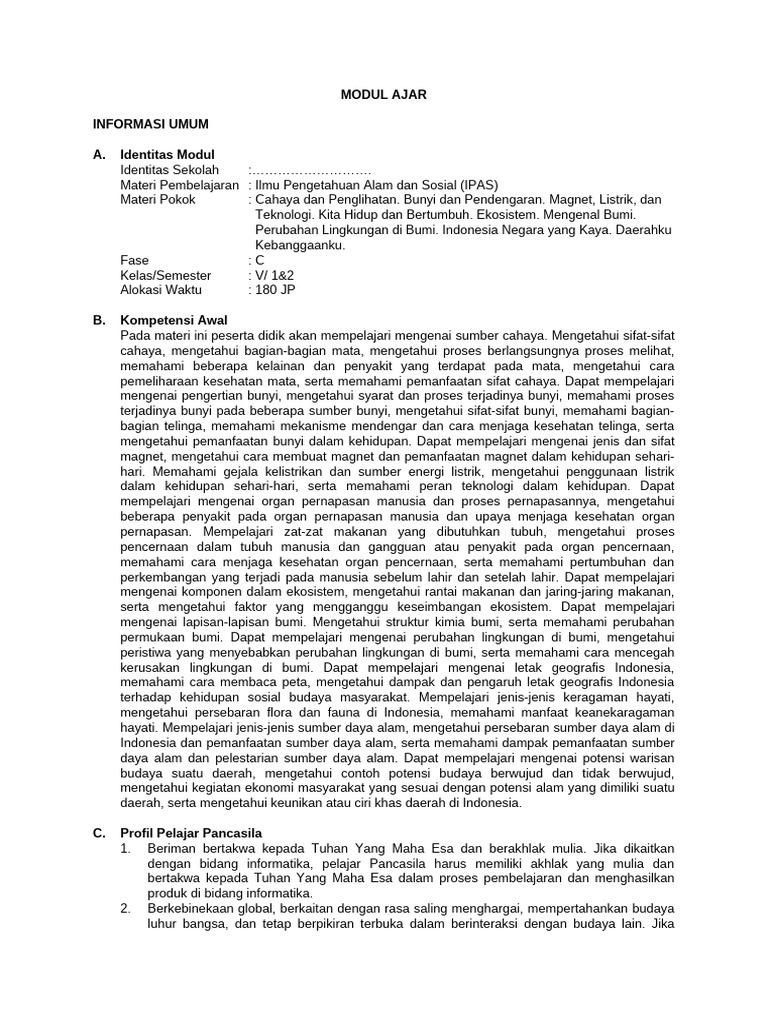 Modul Ajar - Ipas V - SD | PDF