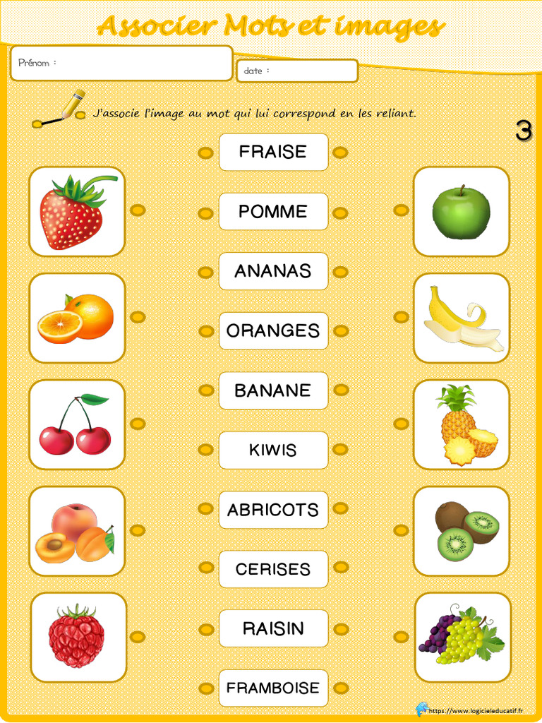 Associer Mots Images Fruits Leg 3 Relie | PDF