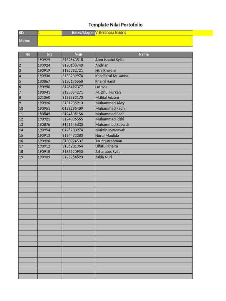 Template Nilai Portofolio-V.b-bahasa Inggris | PDF
