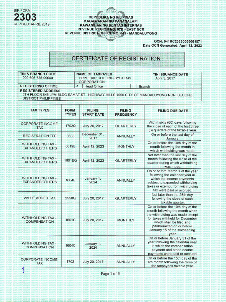 2303 Prime Air Cooling Systems Corporation | PDF