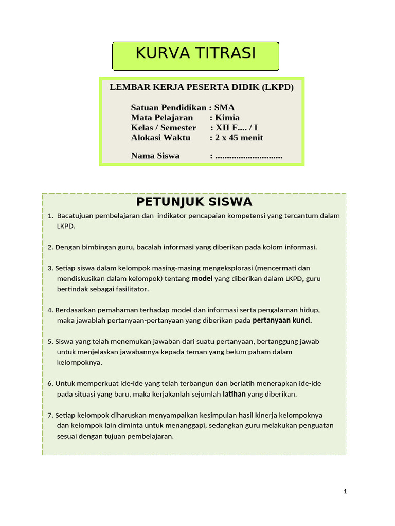 Lkpd Kurva Titrasi Edit Siswa | PDF