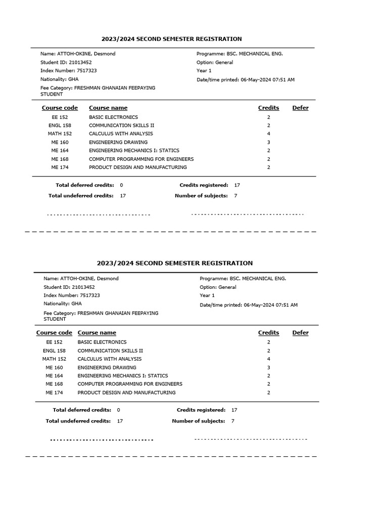 Registration Slip 21013452 2024 2 | PDF