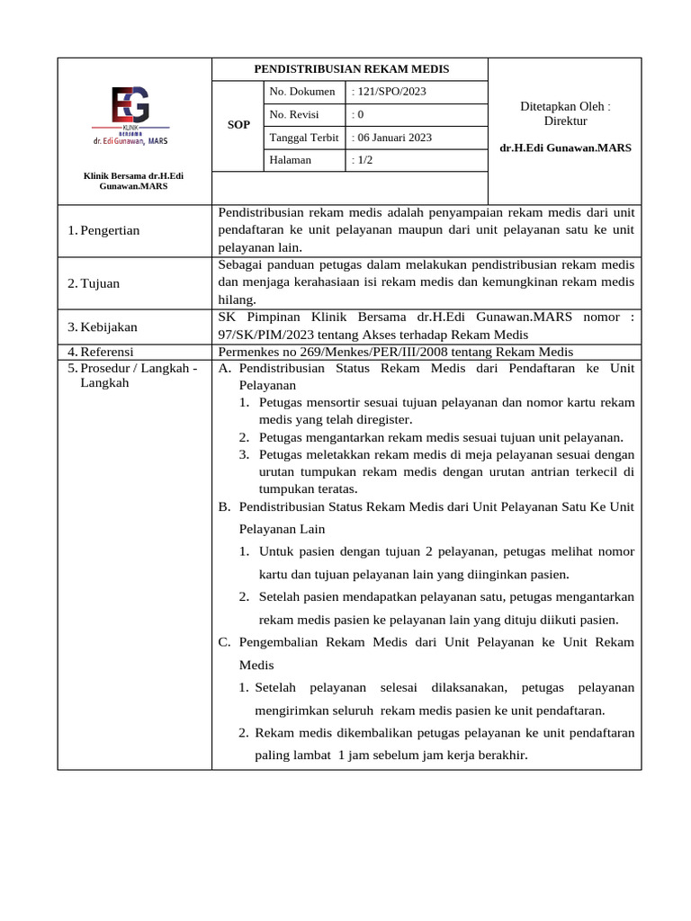 3.12.3.1.sop Pendistribusian Rekam Medis | PDF