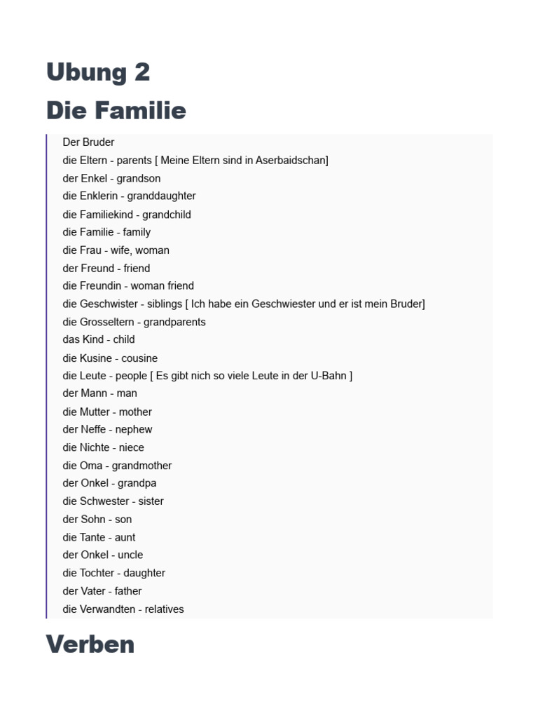 Words For A1 German | PDF