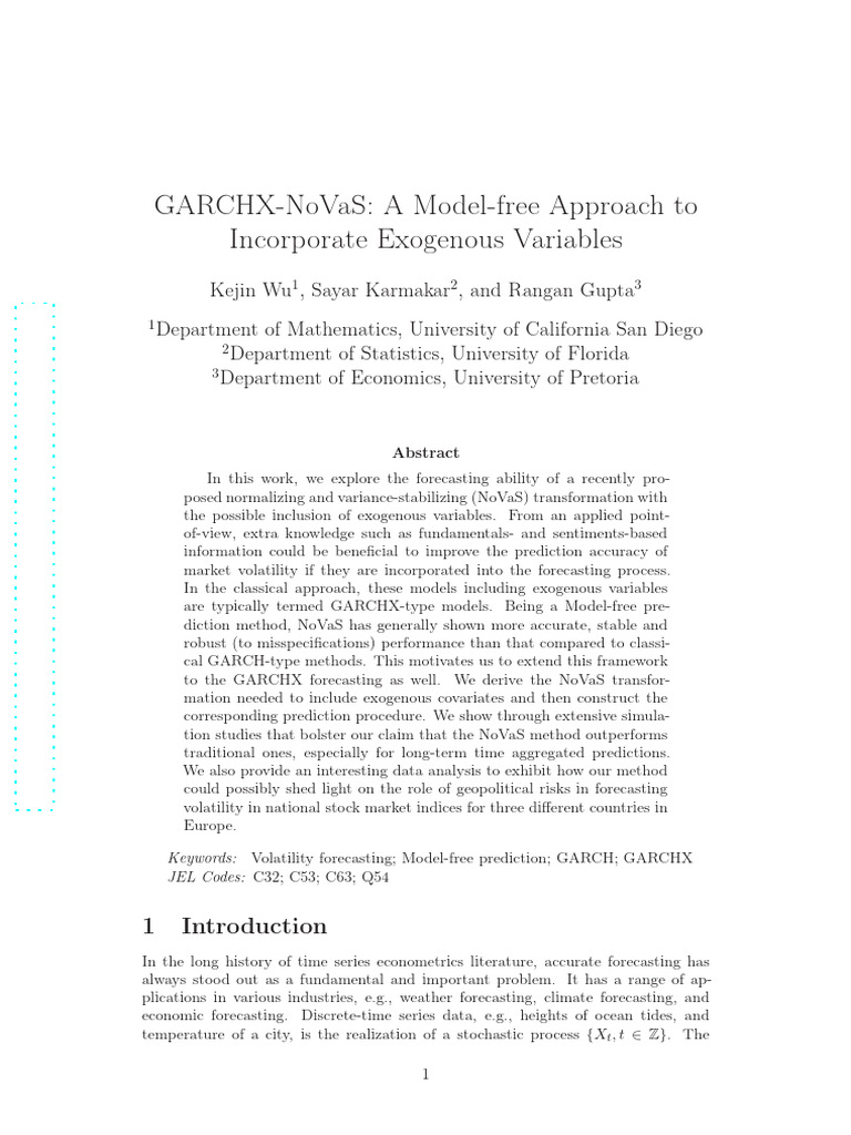 Garchx-Novas: A Model-Free Approach To Incorporate Exogenous Variables ...