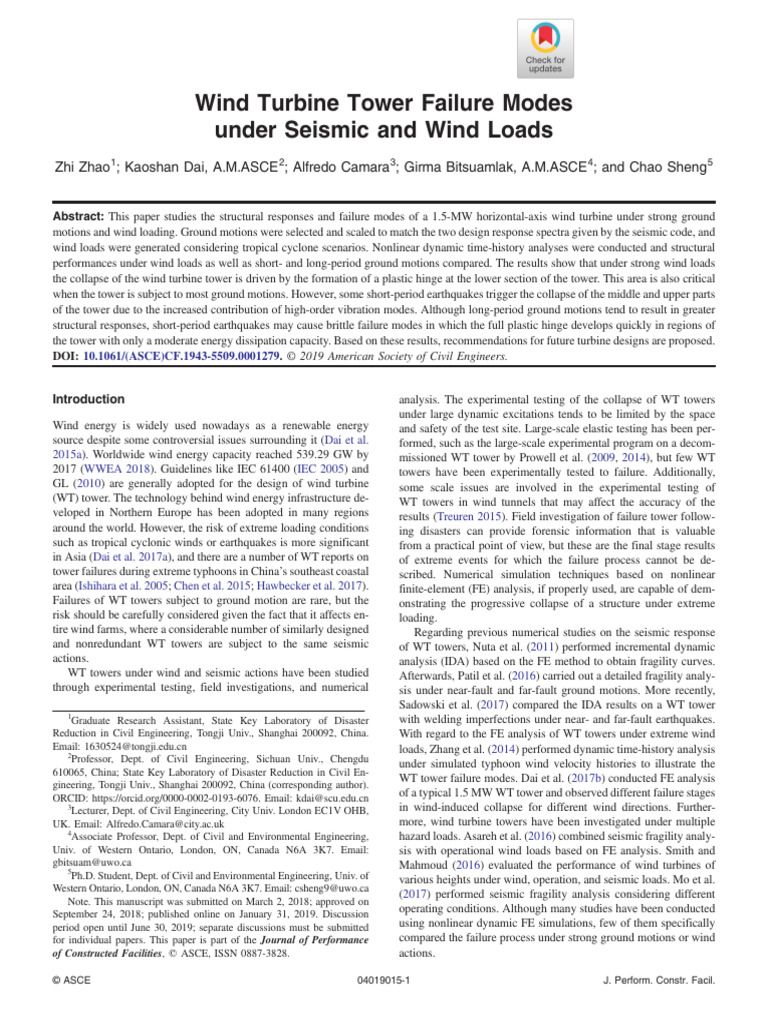 Zhao Et Al 2019 Wind Turbine Tower Failure Modes Under Seismic and Wind ...