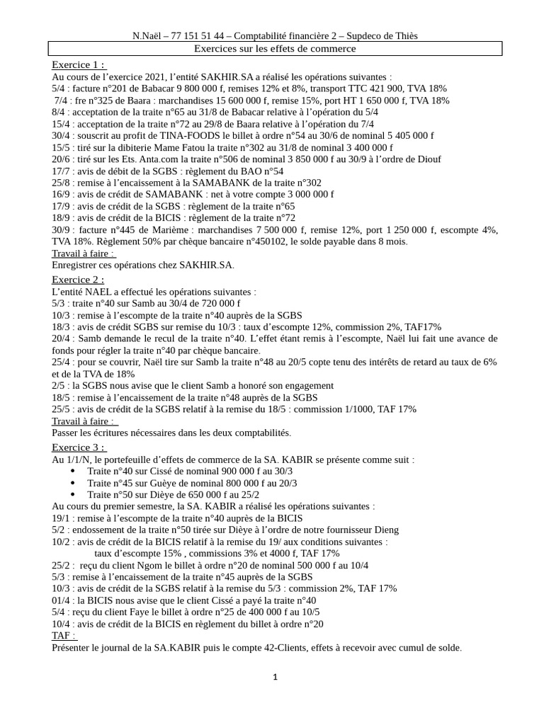 Exercices Sur Les Effets de Commerce | PDF