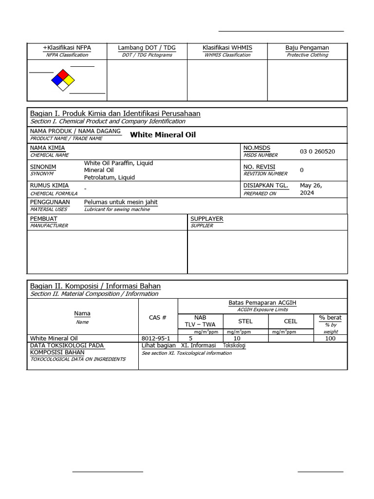 MSDS for White Mineral Oil | PDF