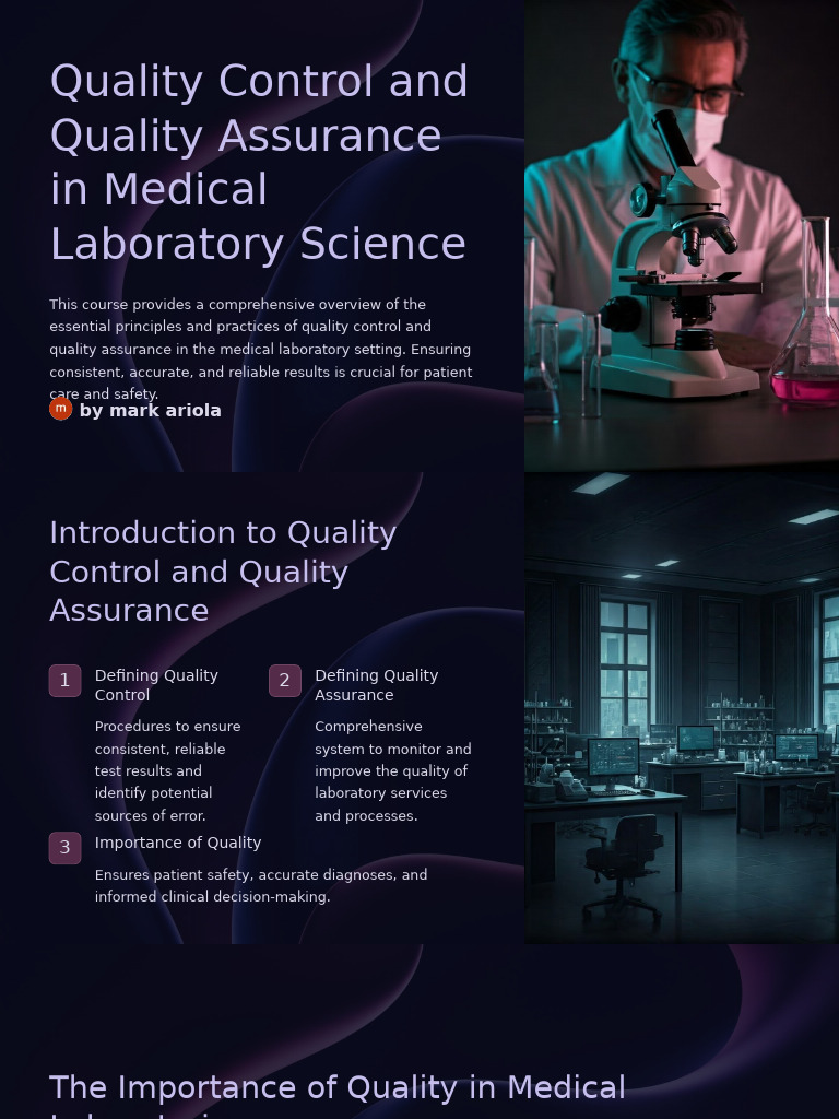 Quality Control and Quality Assurance in Medical Laboratory Science | PDF