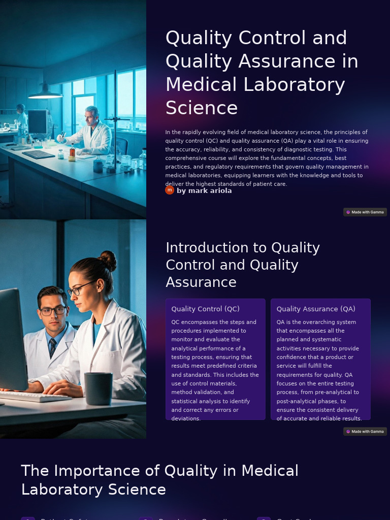 Quality Control and Quality Assurance in Medical Laboratory Science 10 ...