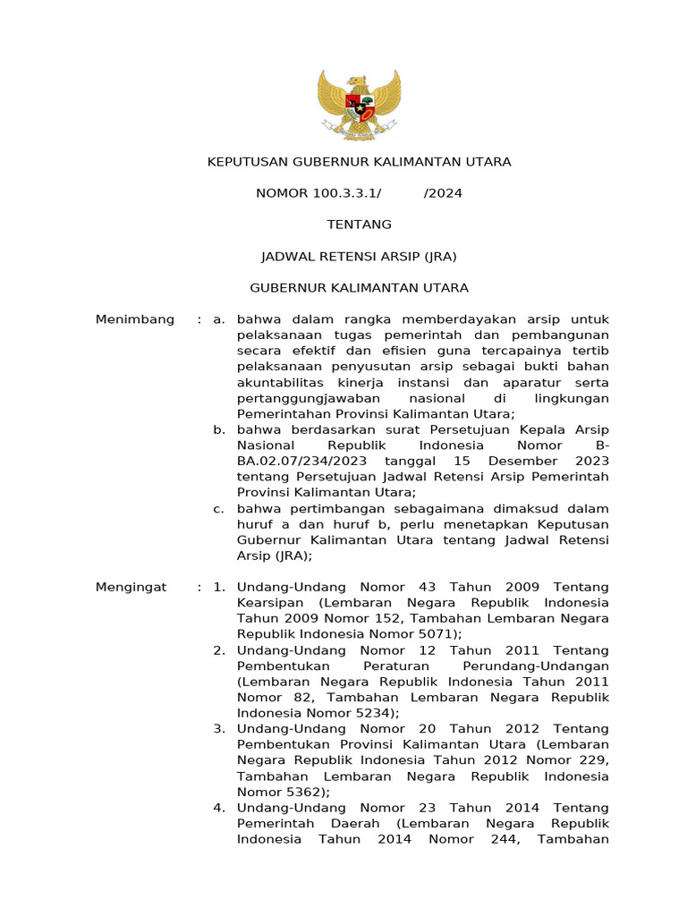 JRA Keputusan Gubernur Kaltara 2024 | PDF
