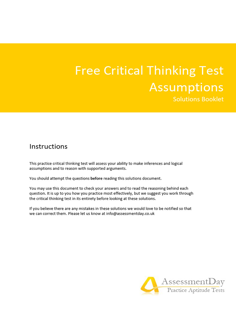 Free Critical Thinking Test Assumptions Solutions | PDF