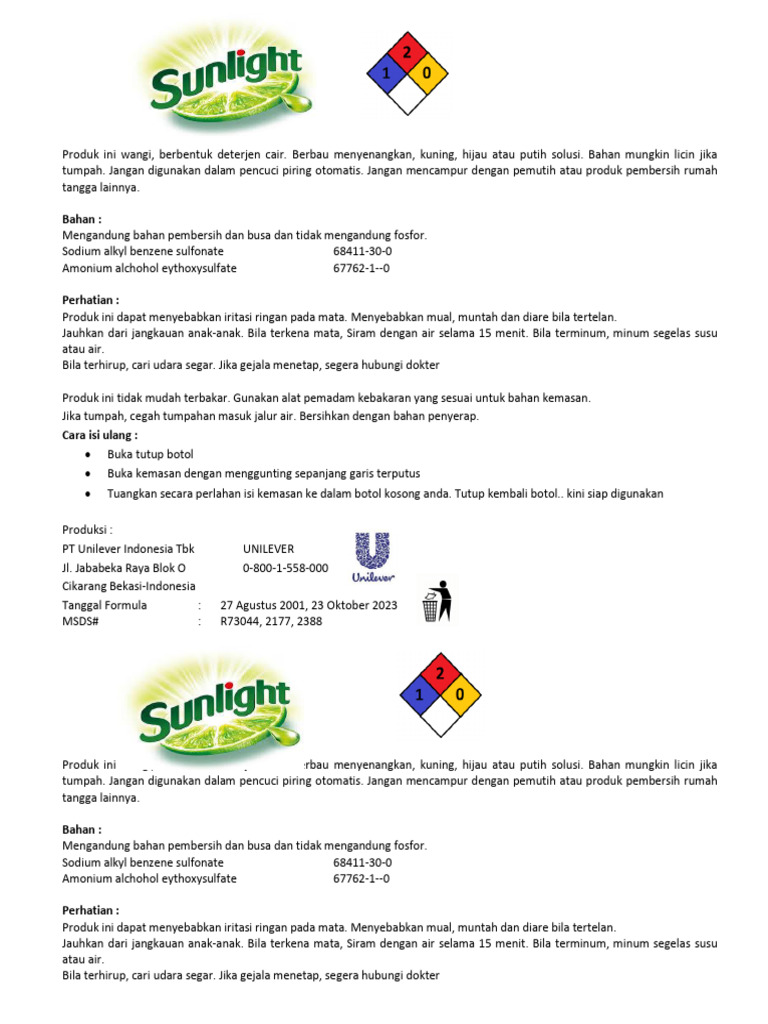 MSDS - Sunlight | PDF