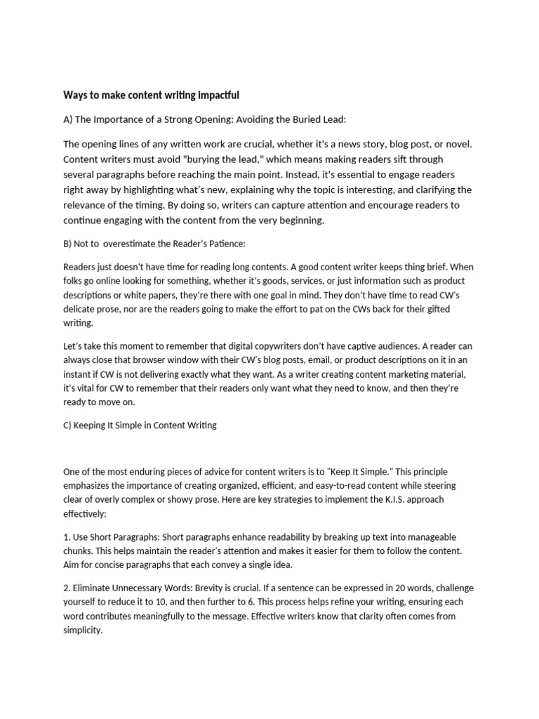 Impactful Content Writing | PDF