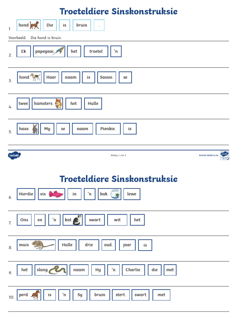 troeteldiere woordorde_ werkkaart | PDF
