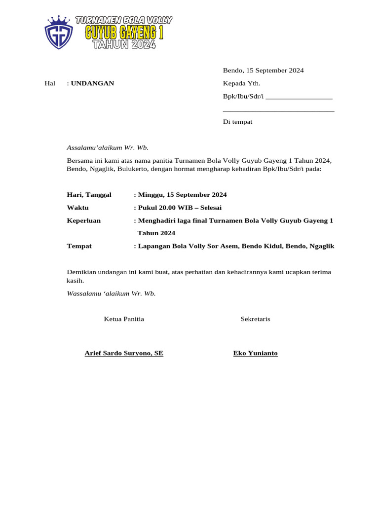 Undangan Final Volly | PDF