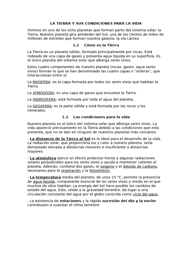 La Tierra y Sus Condiciones para La Vida | PDF