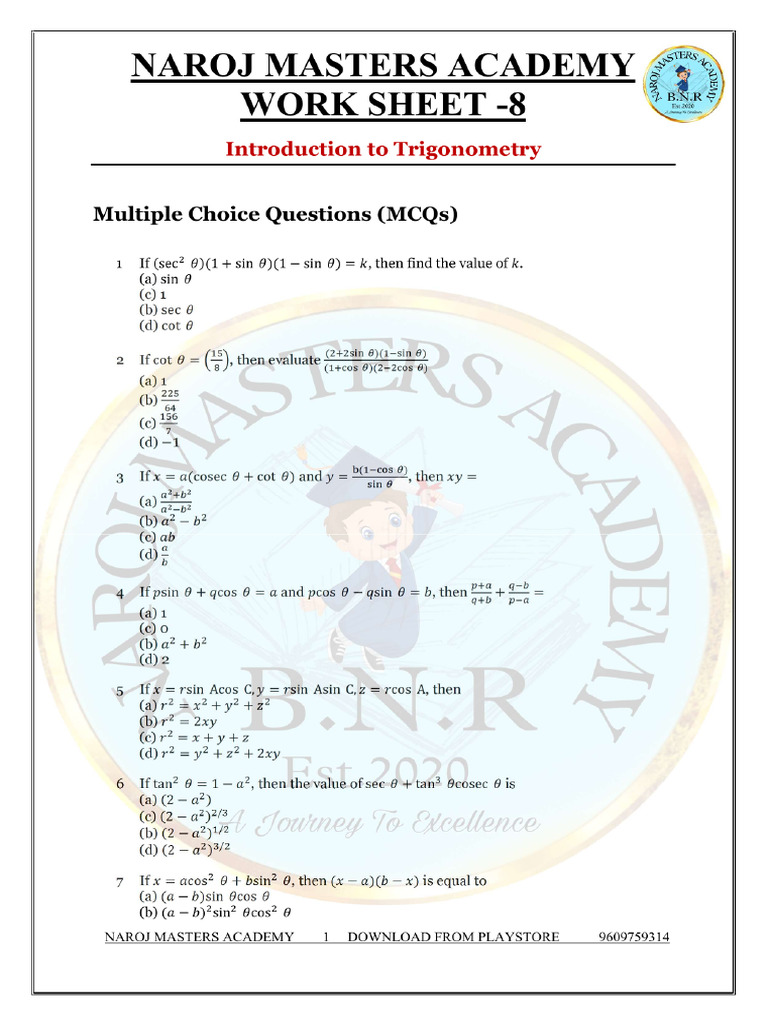 Introduction To Trigonometry Mcq Cs Ar Pdf 