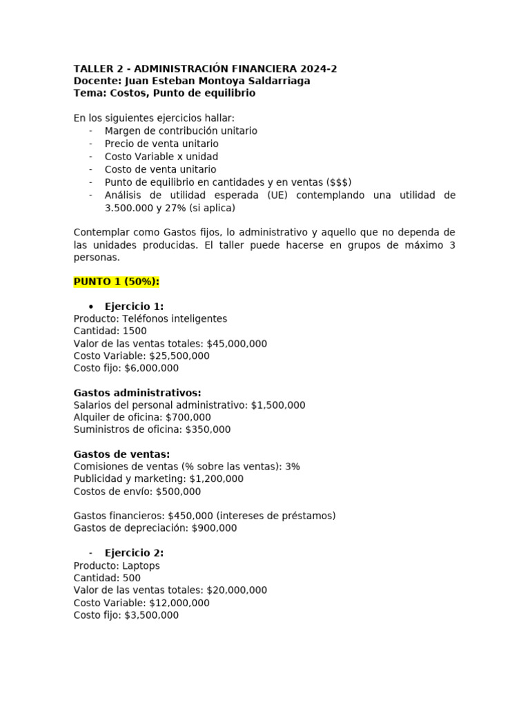 Taller Costos 16092024 | PDF