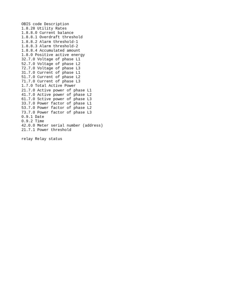 OBIS Code Descriptions for Utility Metrics | PDF