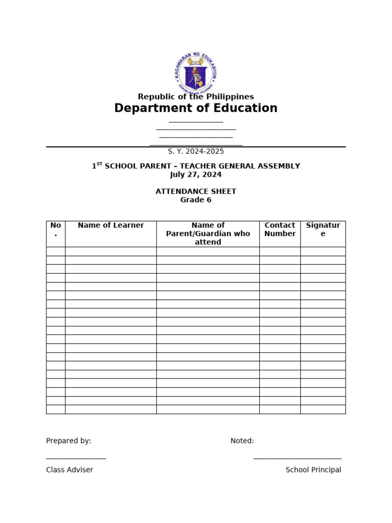 General Assembly of Spta Attendance Sheet 2024 | PDF