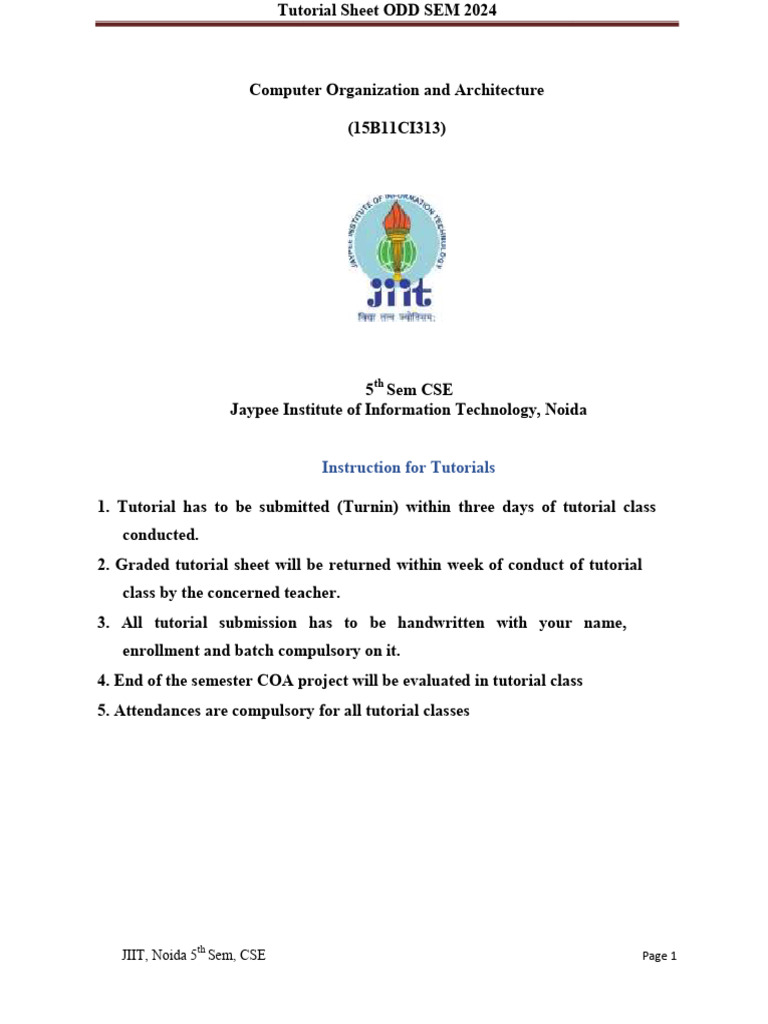 T-6 COA Tutorial Sheet ODD SEM 2024 | PDF