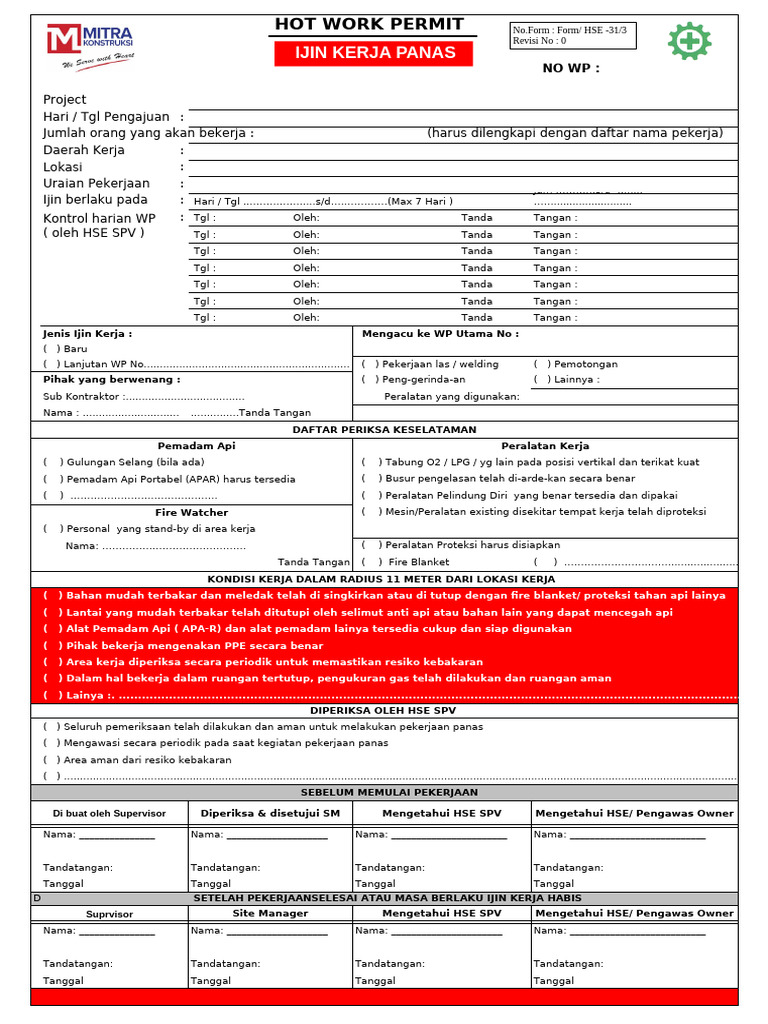 3.3 Form HSE Ijin Kerja Panas | PDF