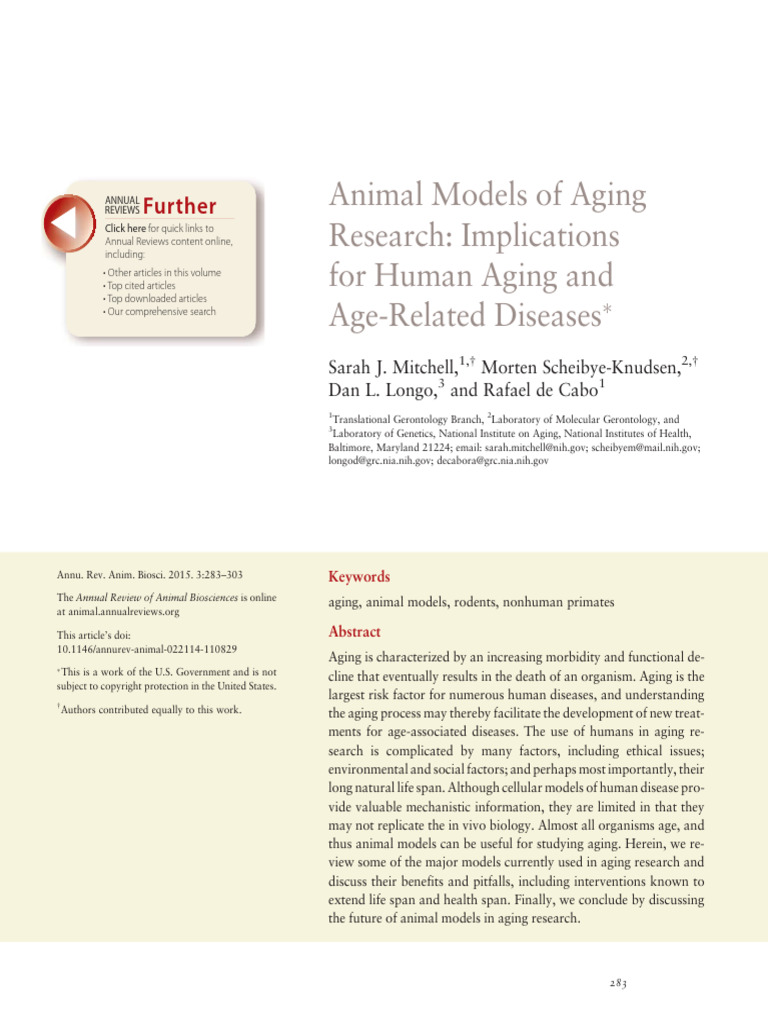 Animal Models of Aging Research Implications For Human Aging and Age ...